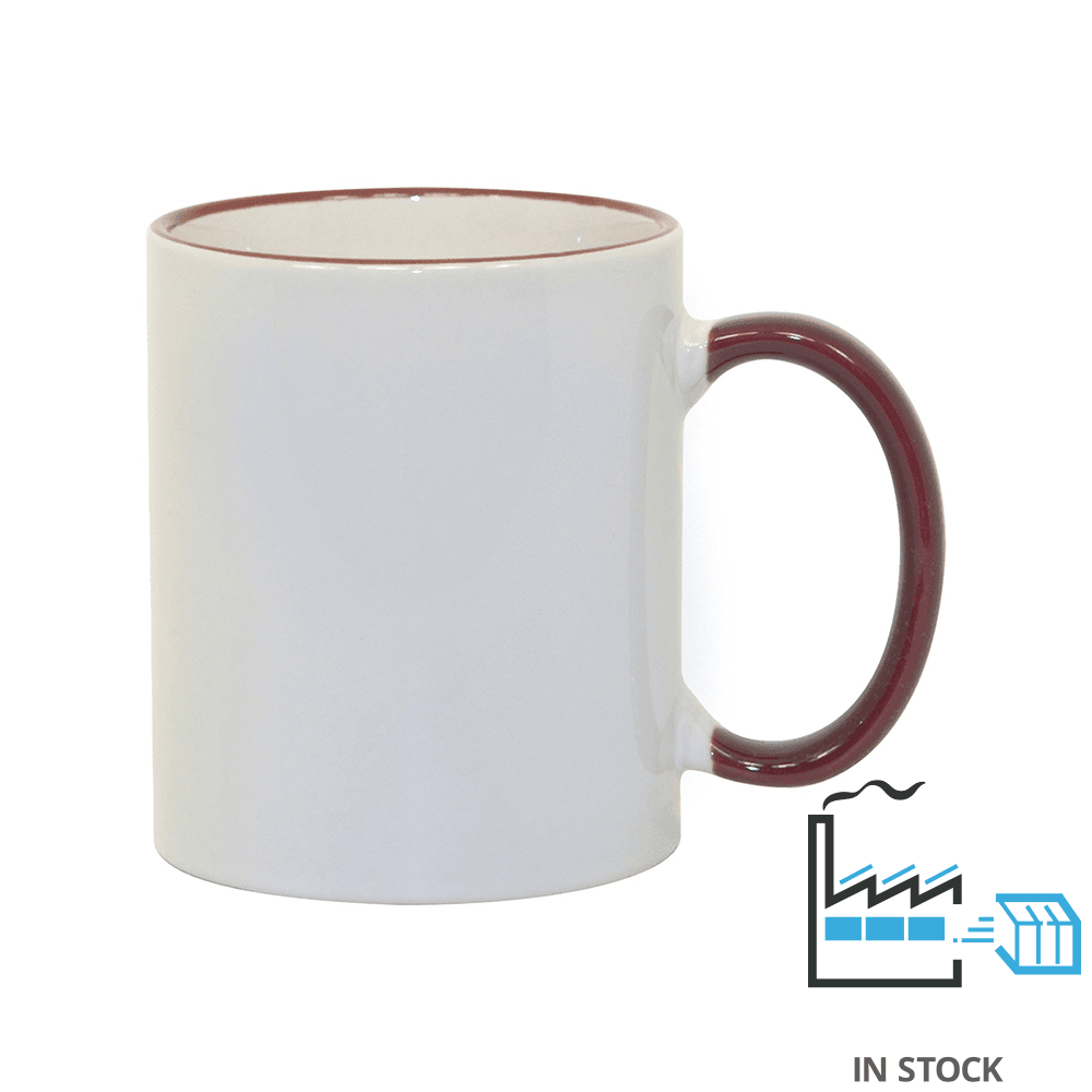 11 oz Rim & Handle Colored Mug - Maroon – Blank Sublimation Mugs